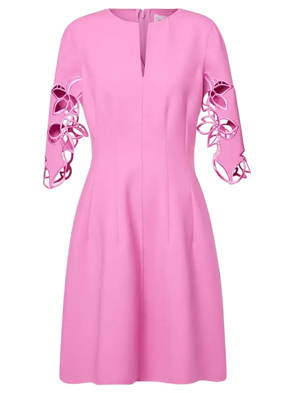 Oscar De La Renta Embroidered Wool-blend Lace Midi Dress - Pink