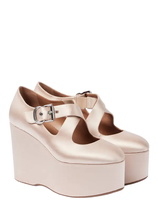 Alaïa 110 Satin Platform Wedges - Beige