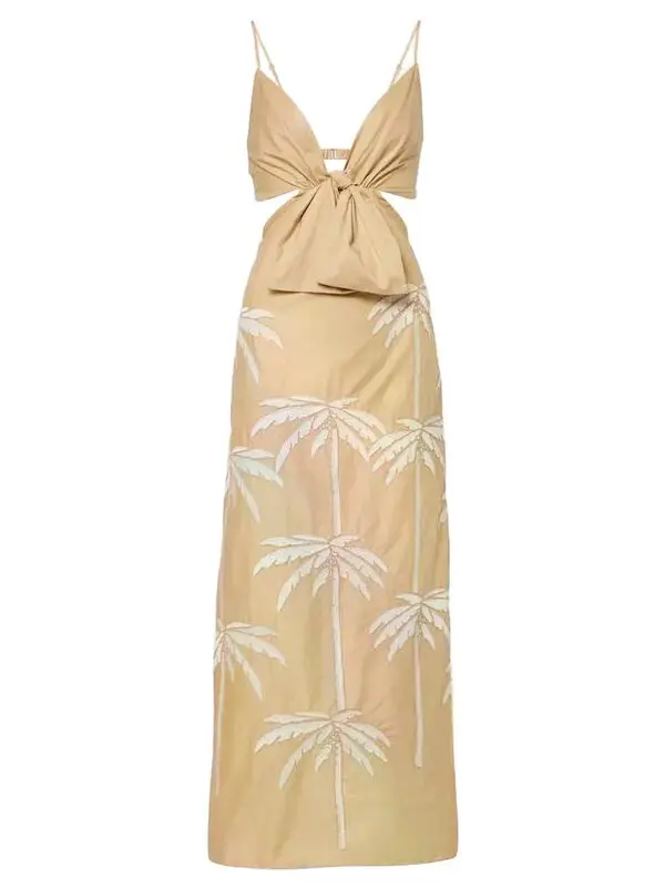 Johanna Ortiz Tie-detail Cutout Midi Dress - Beige