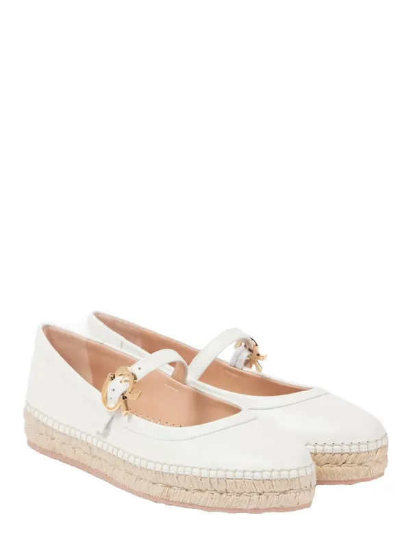 GIANVITO ROSSI Elda Leather Mary Jane Flats - White