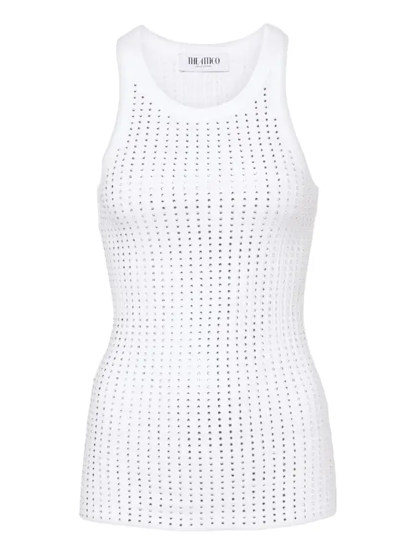 Attico Embellished Cotton Jersey Top - White