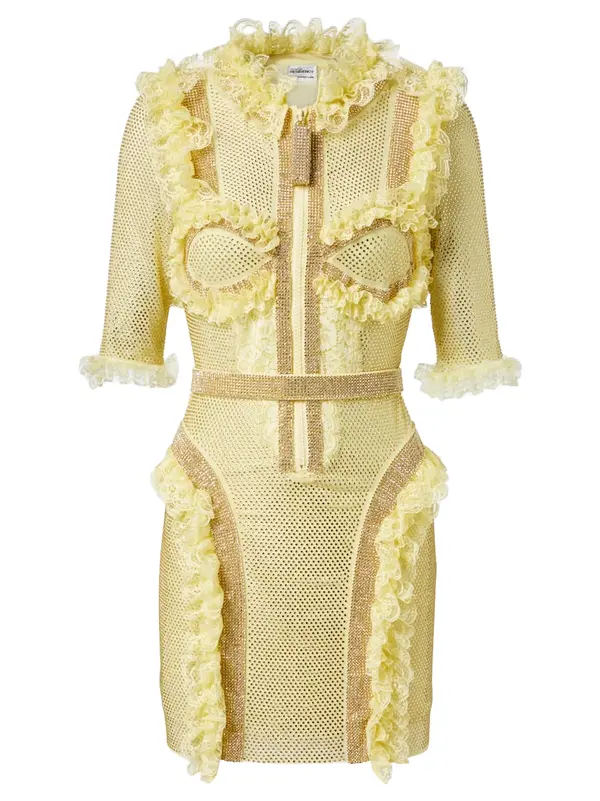SELF-PORTRAIT X Christopher Kane Embellished Mesh Minidress - Yellow
