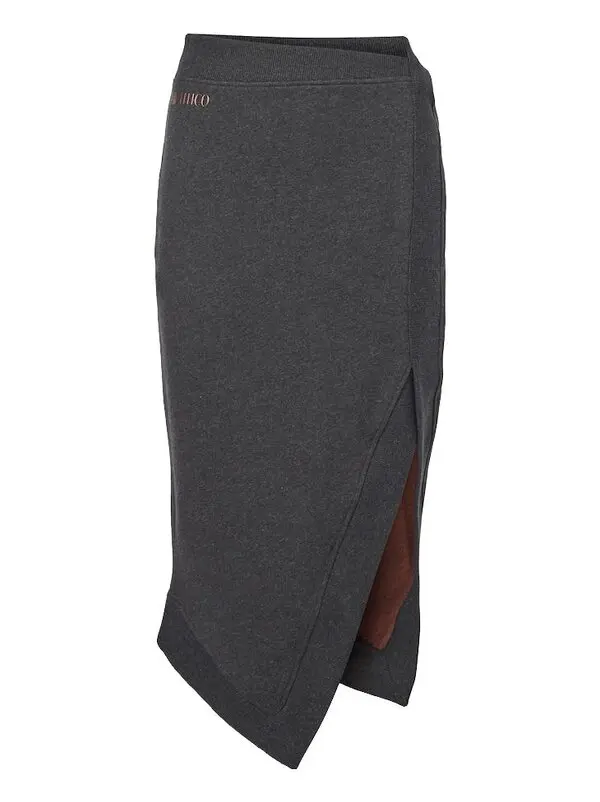 Attico Asymmetrical Logo Cotton Jersey Midi Skirt - Black