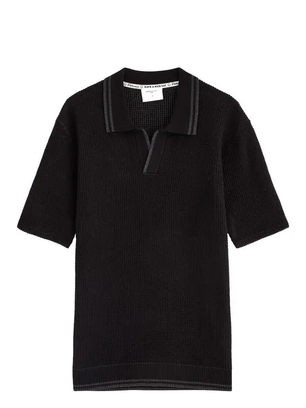 PERCIVAL Cassette Waffle-knit Cotton Polo Shirt - Black