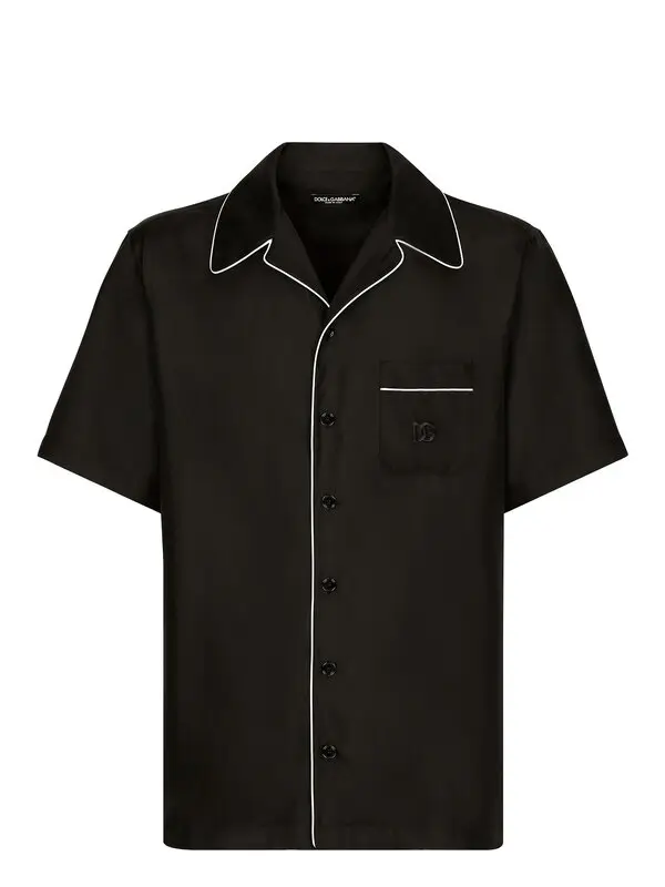 Dolce & Gabbana Silk Twill Shirt With Dg Embroidery - Black