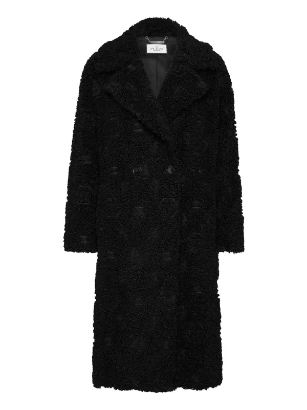 Philipp Plein Monogram Fur Overcoat - Black