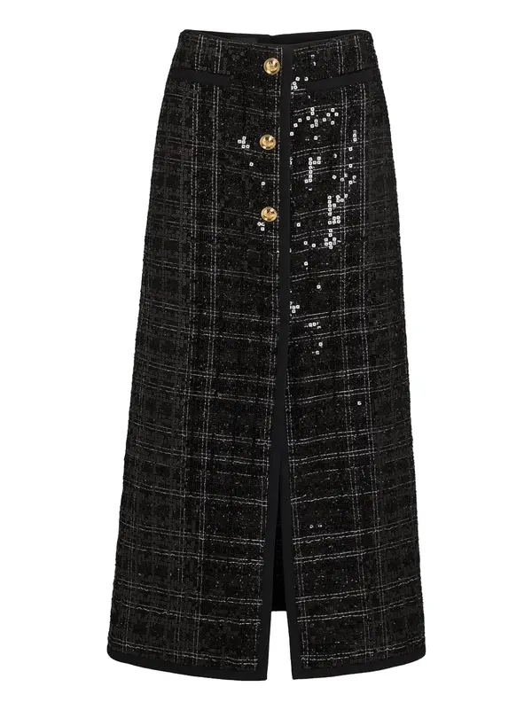 Giambattista Valli Sequinned Tartan Maxi Skirt - Black