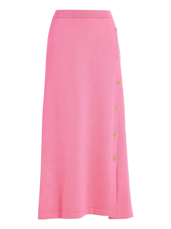 Moschino Button-detailed Knitted Midi Skirt - Pink