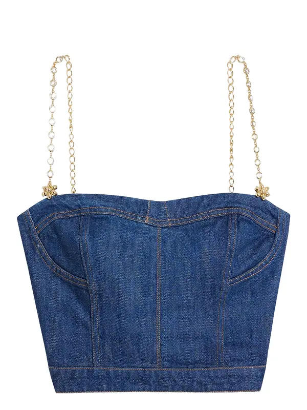 Oscar De La Renta Chain-embellished Denim Top - Dark Denim