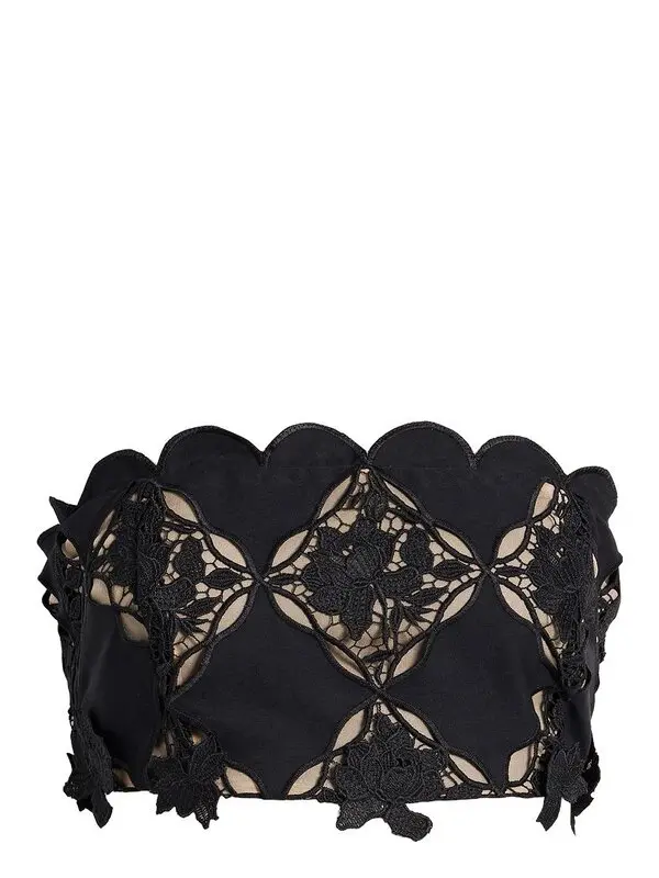 Oscar De La Renta Strapless Cropped Guipure Lace Top - Black