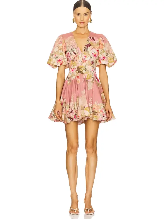 Hemant & Nandita Short Dress - Peach Floral