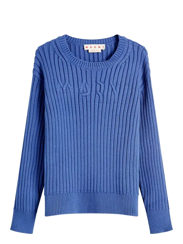 Marni Logo Rib Crew Knit - Blue Sodalite