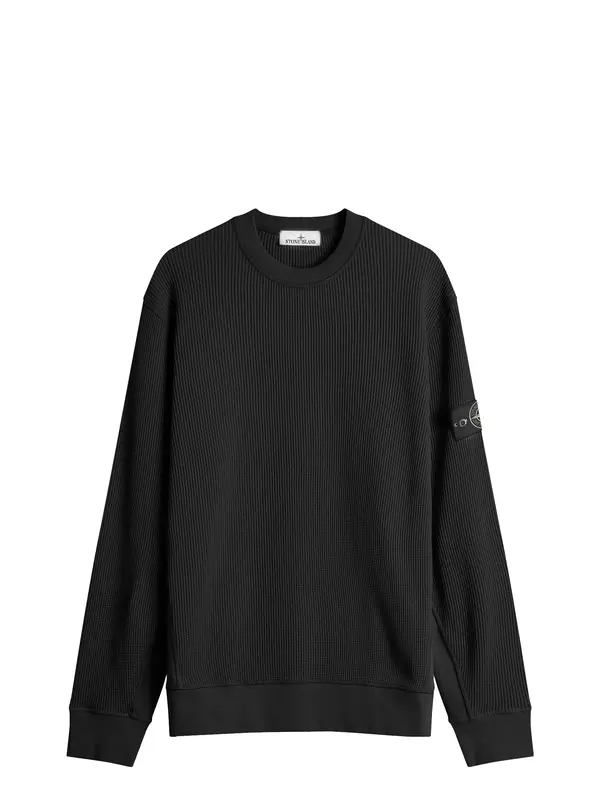 Stone Island Waffle Crew Neck Sweatshirt - Black