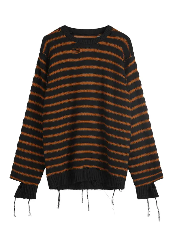 MAISON MARGIELA Stripe Distressed Knitted Jumper - Black/brown Clay