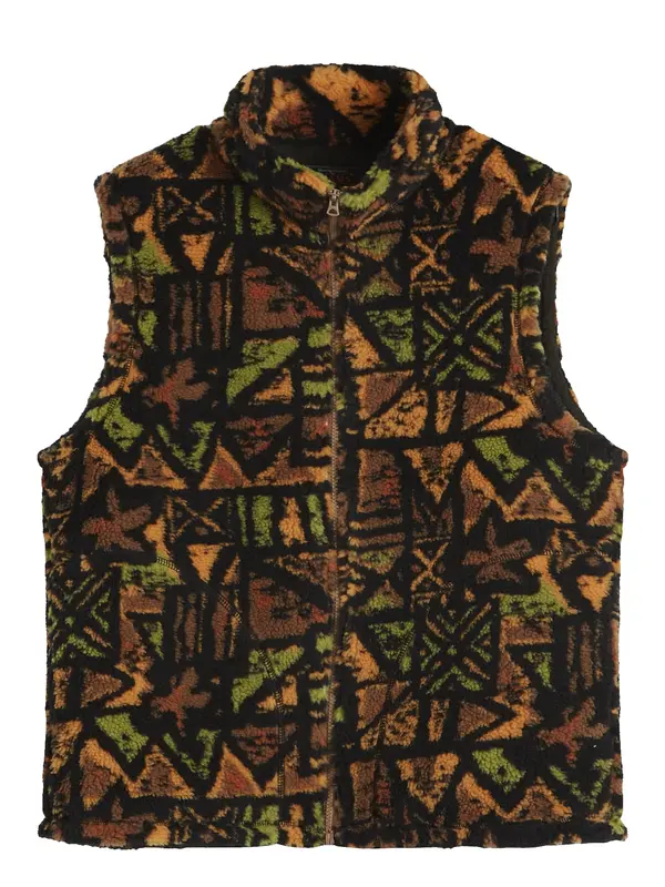 BEAMS Stand Collar Fleece Zip Vest - Batik