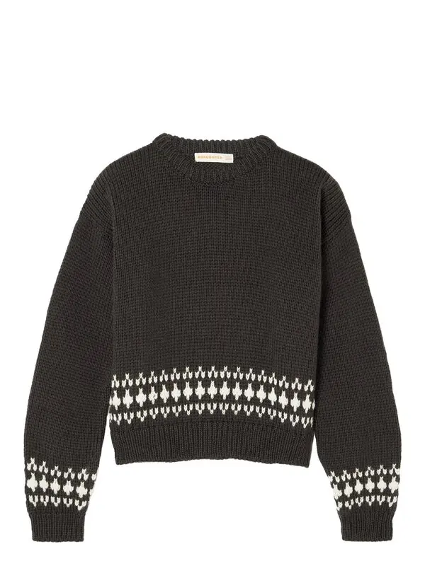 Daughter Name Fair Isle Wool Sweater - Brown
