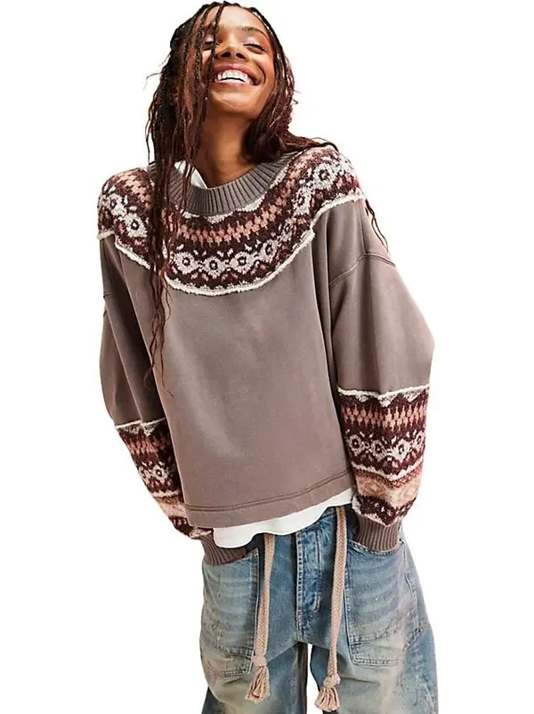 Free People Chilly Oversized Sweatshirt - Petrified Wood Combo