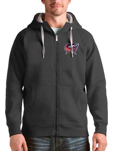 ANTIGUA Columbus Blue Jackets Logo Victory Full-zip Hoodie - Charcoal