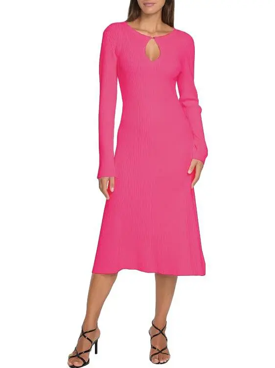 Elie Tahari Belinda Keyhole Neck Midi Sweater Dress - Haute Pink