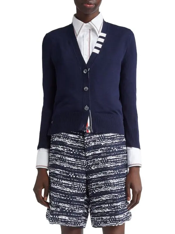 Thom Browne Jersey Stitch V-neck Cotton Cardigan - Navy