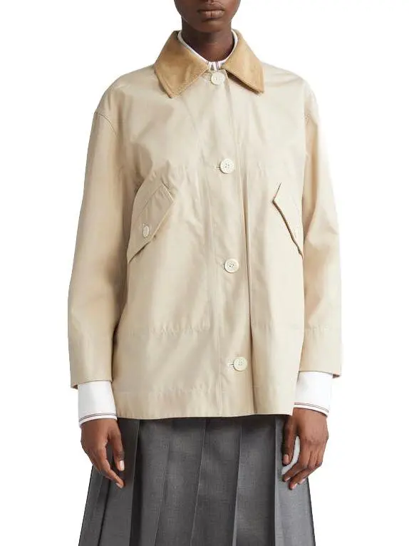 Thom Browne Corduroy Collar Gardening Coat - Khaki