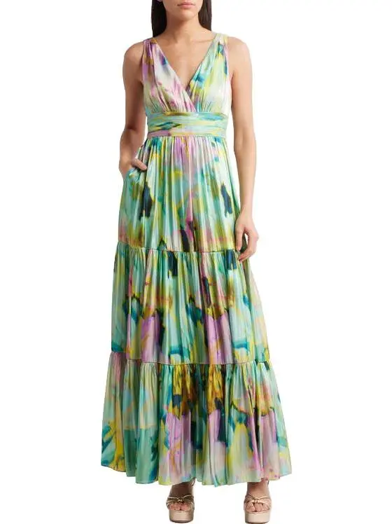 Kobi Halperin Britt Pleated Satin Gown - Capri Multi