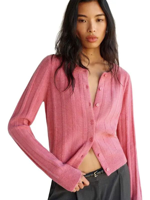 REFORMATION Hannah Crew Wool Cardigan - Pink