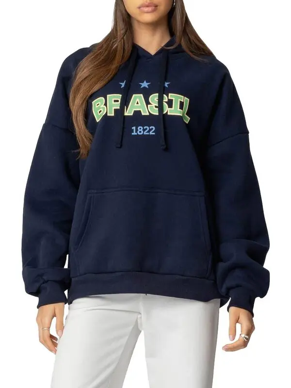 EDIKTED Brasil Oversized Hoodie - Navy