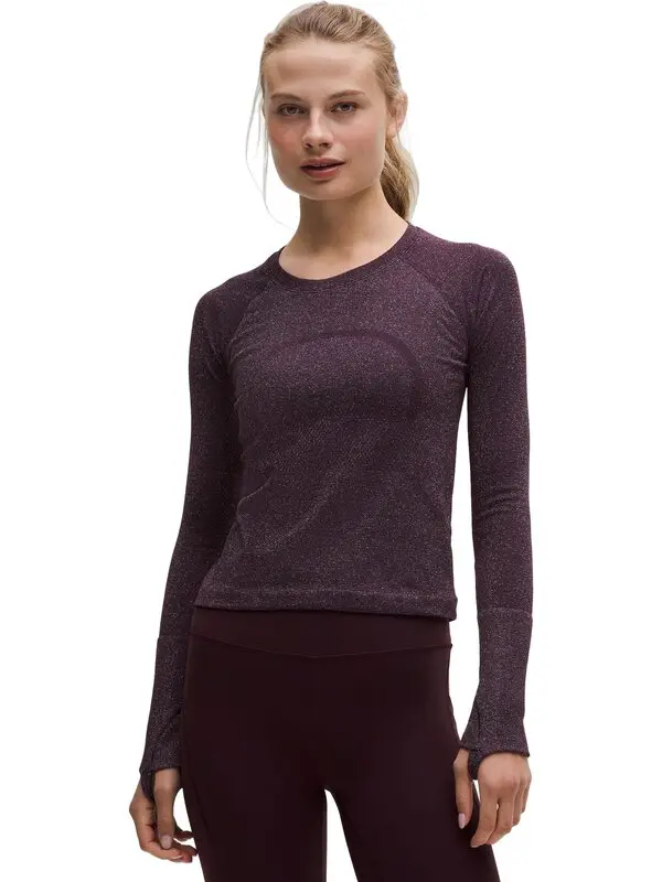 Lululemon Swiftly Tech Long-sleeve Shirt 2.0 Waist Length - Black Plum/rainbow Lurex