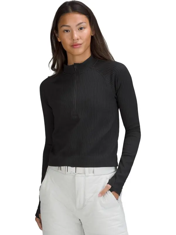 Lululemon Rest Less Cropped Half Zip - Colour Rib Black/black