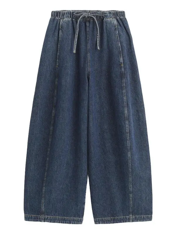 Cos Barrel-leg Denim Drawstring Pants - Dark Blue