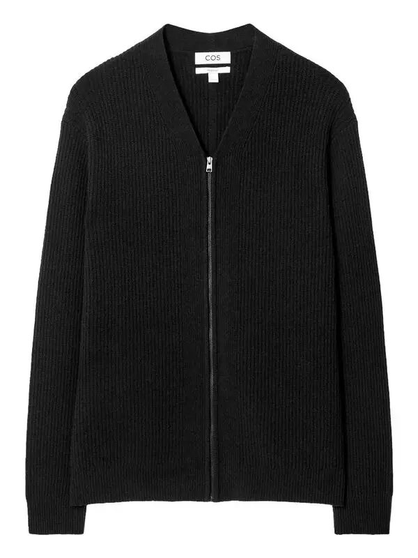 Cos Bouclé-knit Zip-up Cardigan - Black