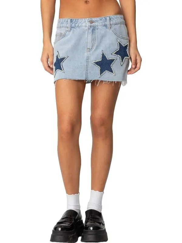 EDIKTED Embellished Denim Miniskirt - Light-blue
