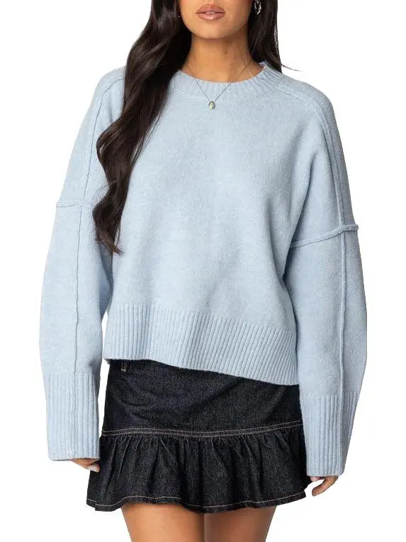 EDIKTED Shirley Oversized Crewneck Sweater - Light-blue