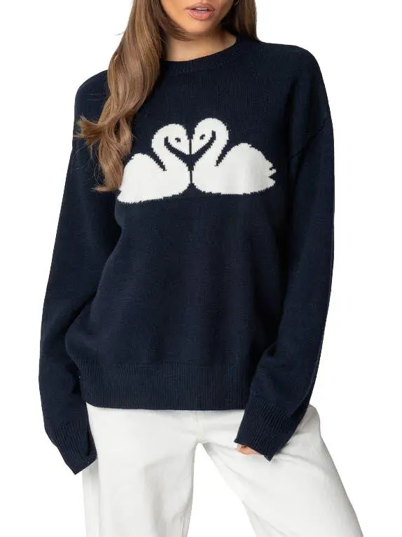 EDIKTED Swan Oversize Sweater - Navy