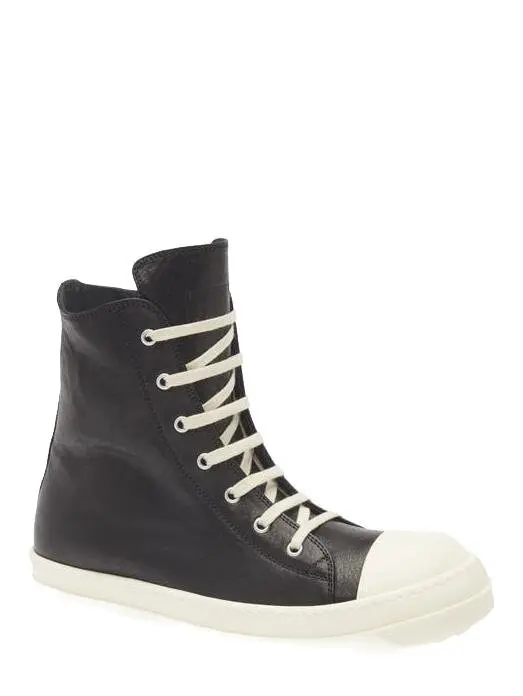 Rick Owens Leather High-top Sneaker - Black/ Milk/ Milk