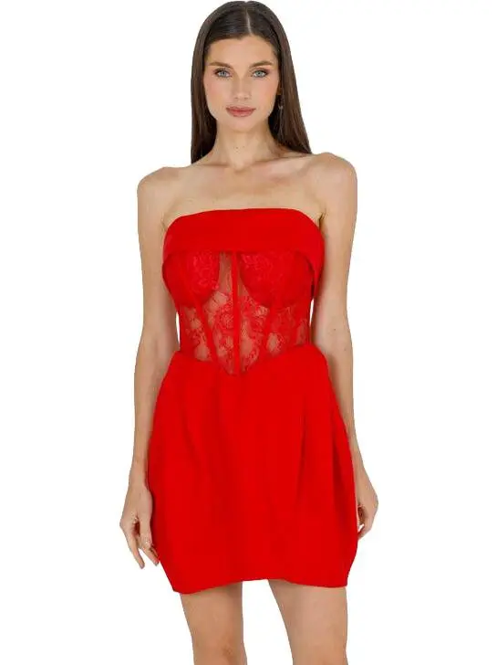 AKALIA Daisy Strapless Lace Corset Dress - Red