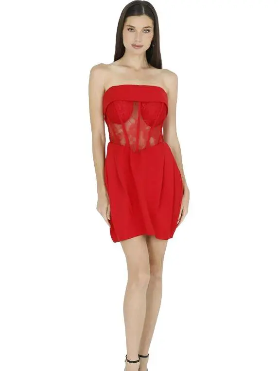 AKALIA Daisy Strapless Lace Corset Dress - Red