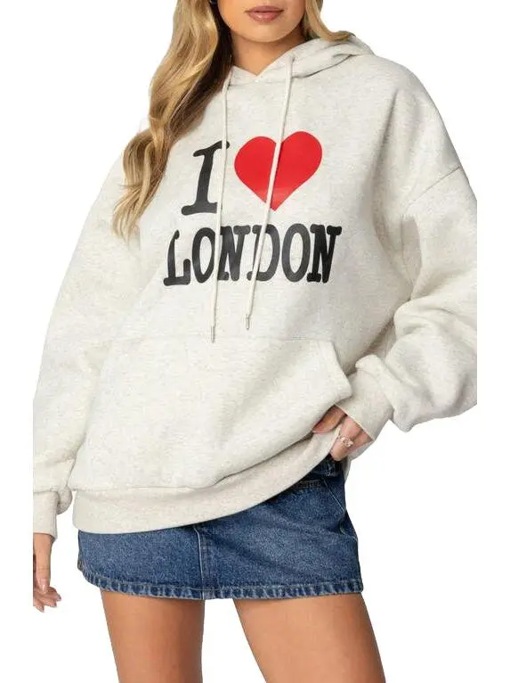 EDIKTED Oversize London Lover Graphic Hoodie - Gray-melange