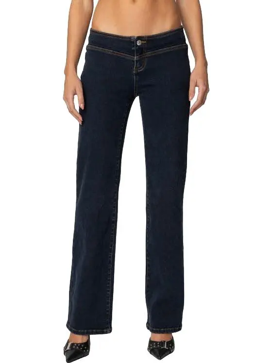 EDIKTED Ribbon Lace-up Straight Leg Jeans - Dark-blue