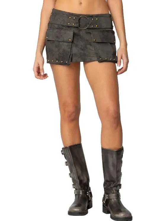 EDIKTED Marge Studded Faux Leather Miniskirt - Dark-brown