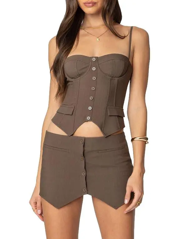 EDIKTED Ellis Waistcoat Corset Top - Brown