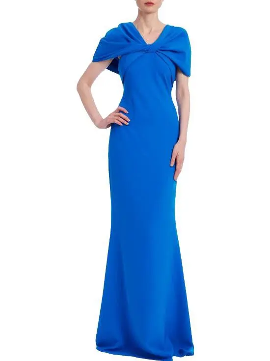 Badgley Mischka Twist Detail Trumpet Gown - Cobalt