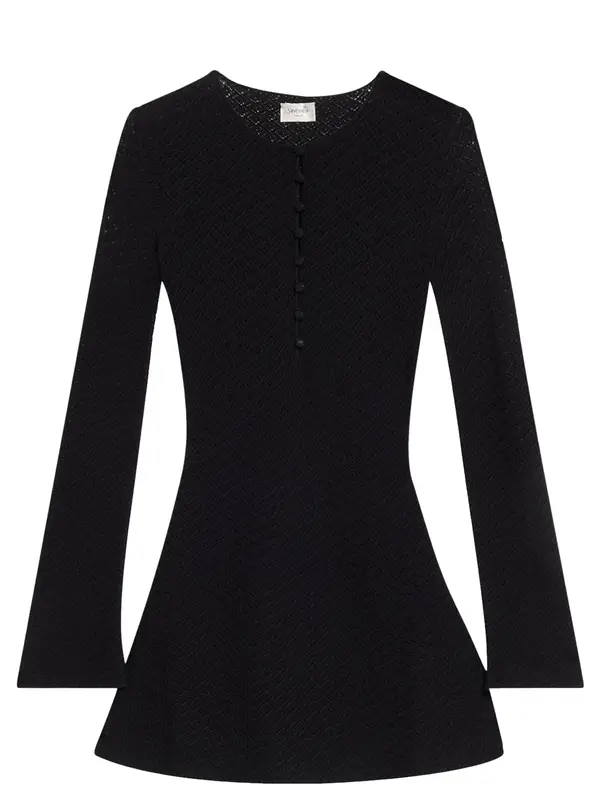 Saint Laurent Buttoned Knit Mini Dress - Noir