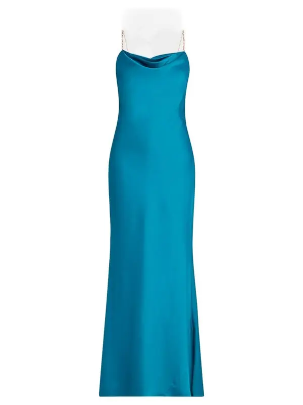LIV FOSTER Lola Beaded-strap Satin Gown - Peacock