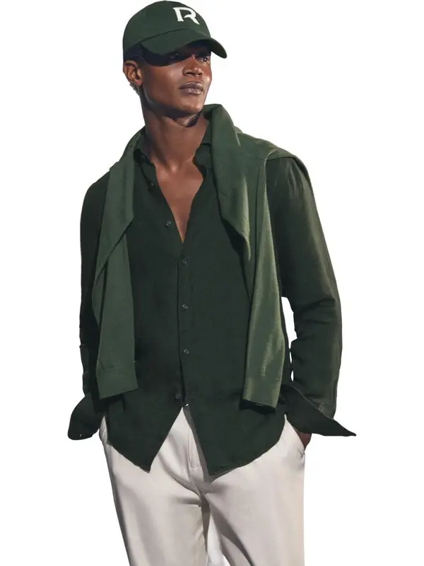 REISS Ruban Linen Button-through Shirt - Dark Hunting Green