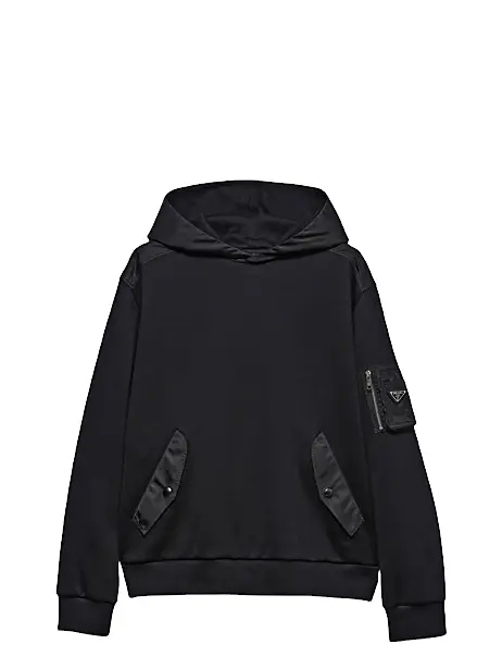 Prada Cotton-jersey Re-nylon Paneled Hoody - Black