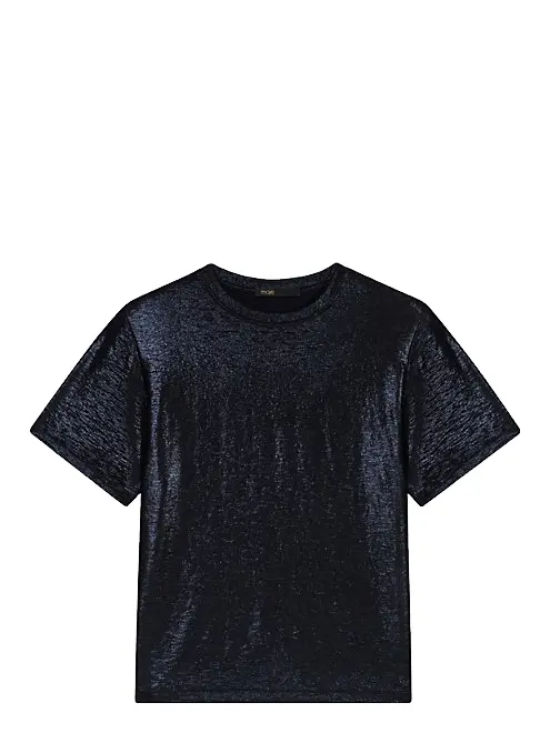 Maje Round-neck Stretch-woven T-shirt - Noir / Gris