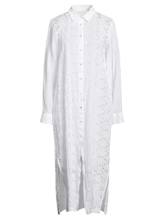 120% Lino Linen Midi Shirt Dress - White