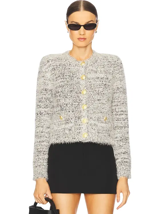 L'Agence Una Knit Cardigan - Black  Ivory & Gold Multi